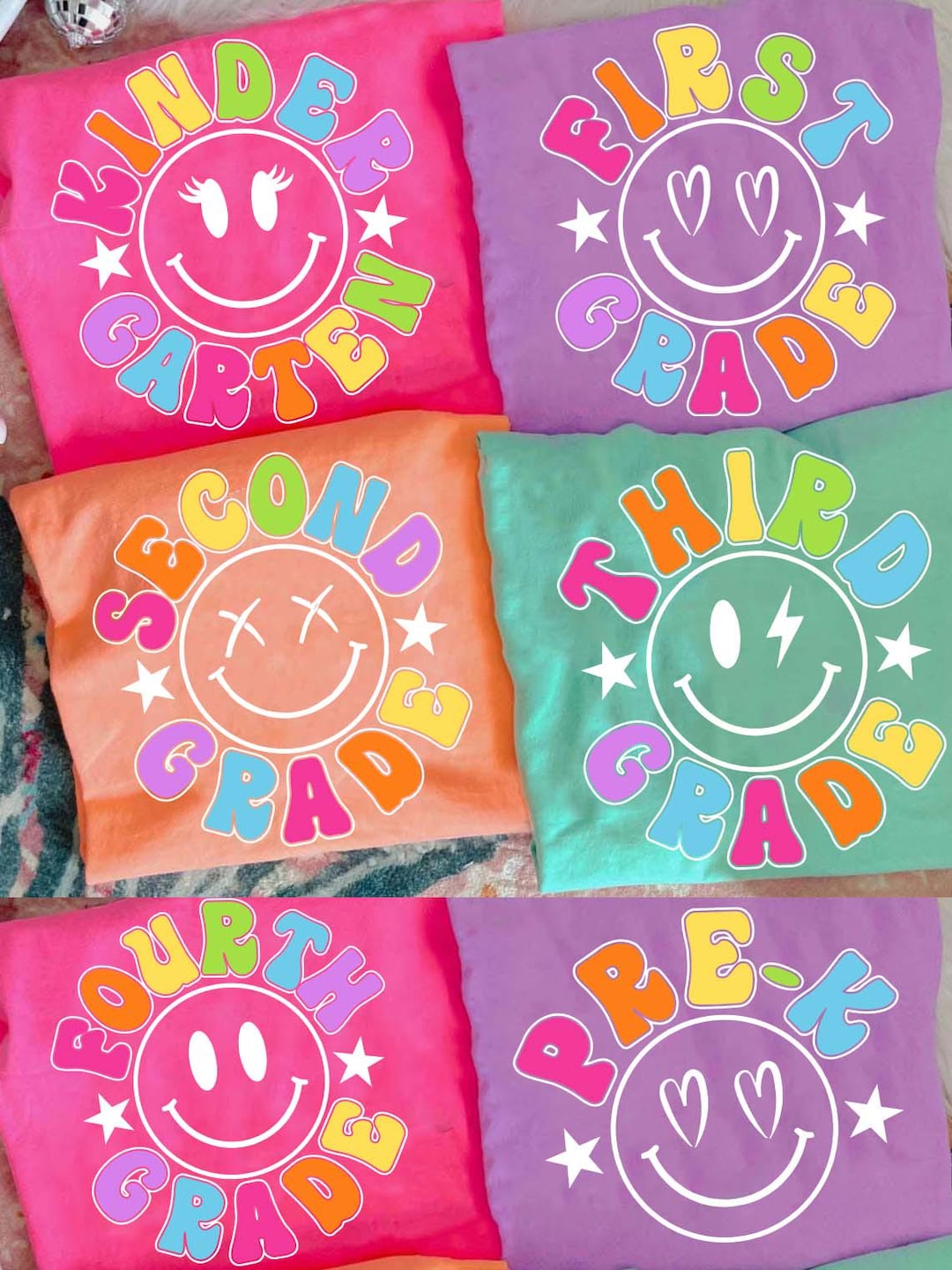 Smiley Neon Back to School PNG Bundle, Coquette Kindergarten Pre-k 1st ...