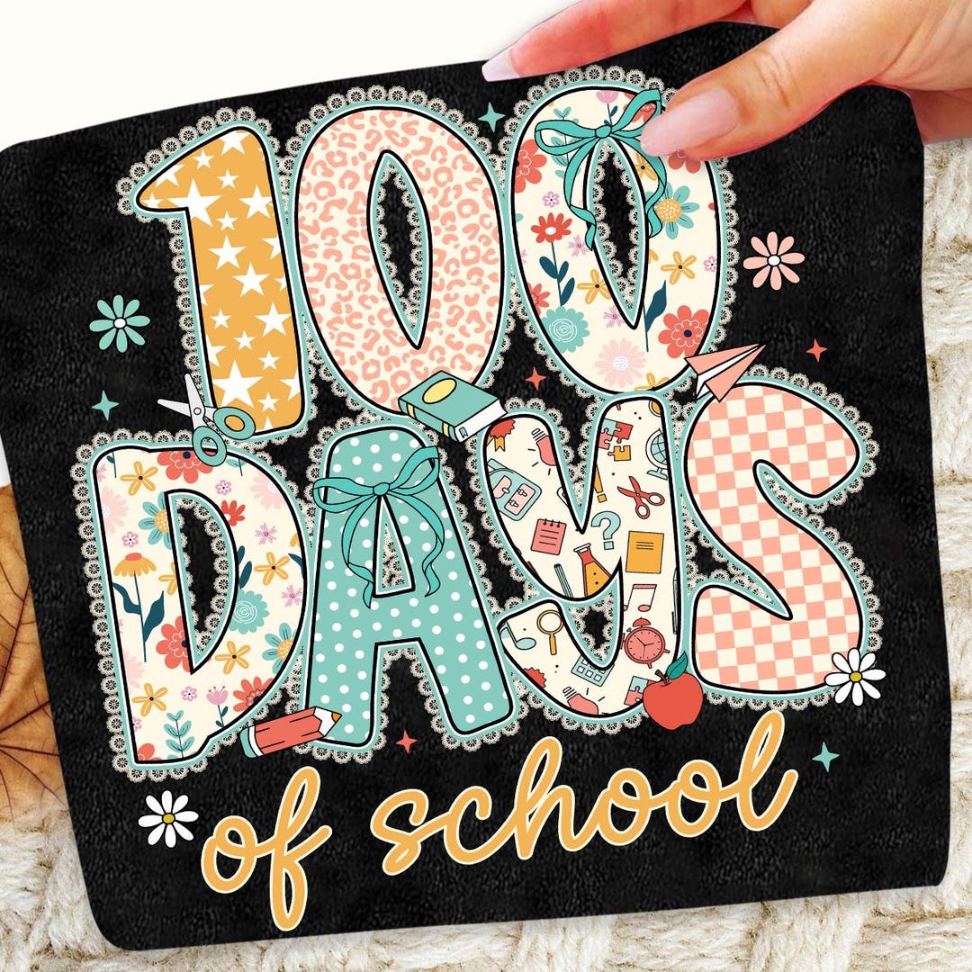 Preppy Coquette 100 Days of School Floral Glitter Png, Coquette Pencil ...