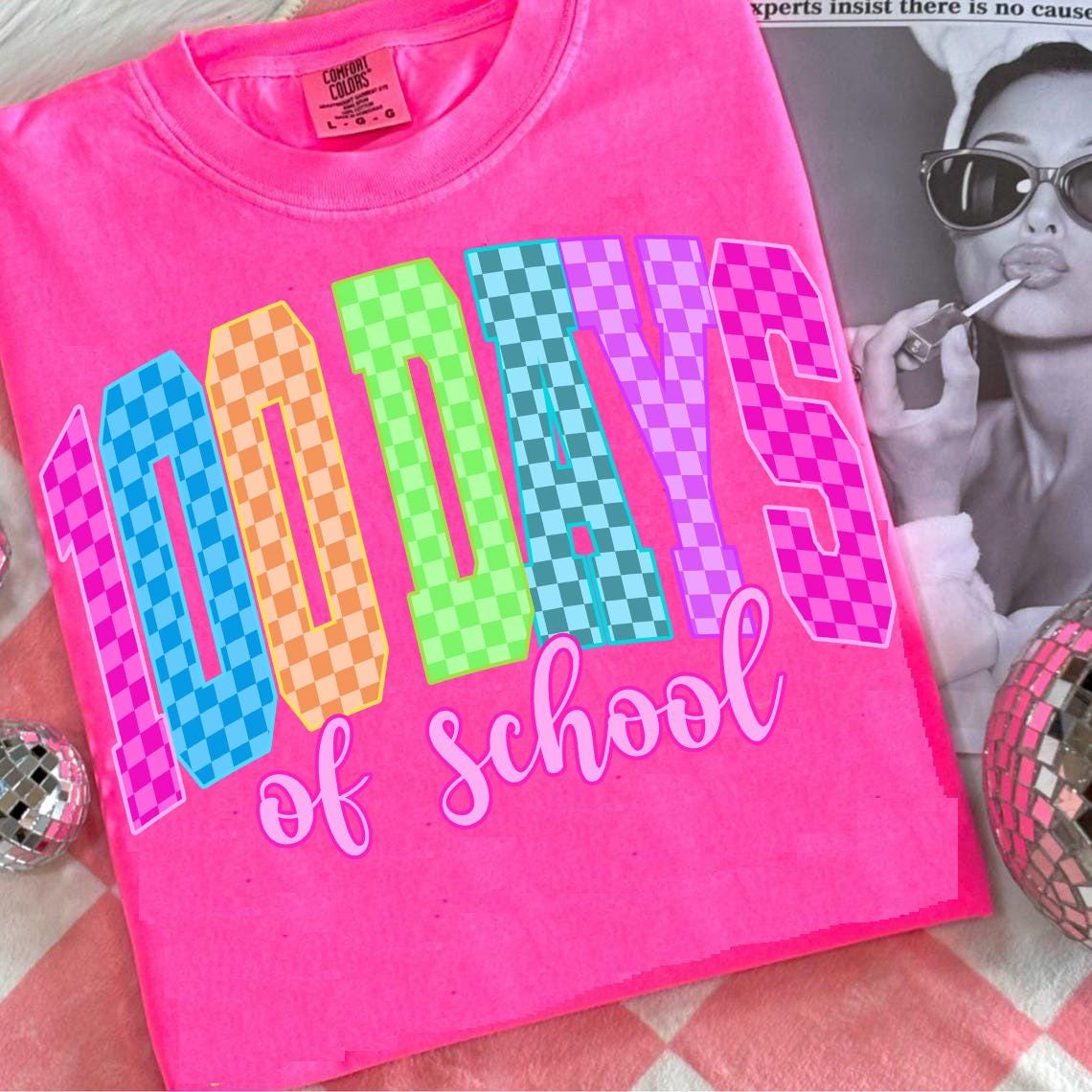 Neon Checkered 100 Days of School PNG Bundle, 100th Day of School Png ...