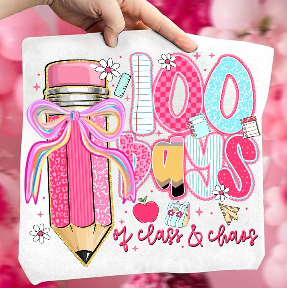Preppy 100 Days of Class and Chaos PNG, Coquette Teacher Pencil Bow ...