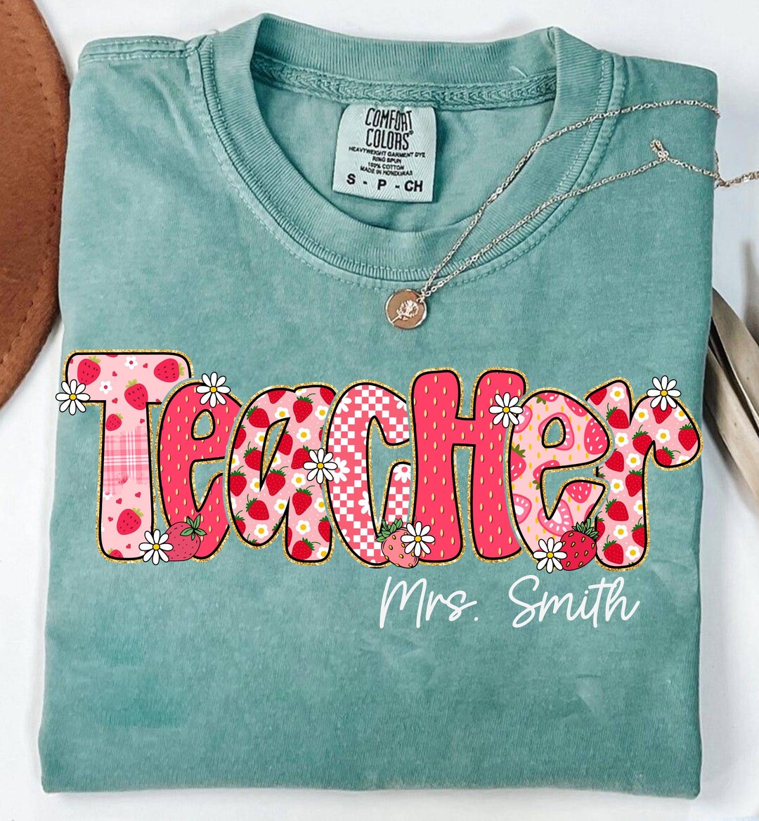 Preppy Teacher Strawberry Glitter Png, Cute Strawberry Floral Teacher ...