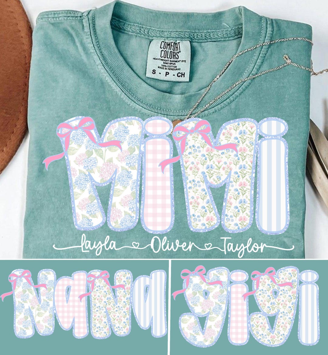 Preppy Floral Mimi Gigi Nana Bundle Png, Grandmillennial Floral Png ...