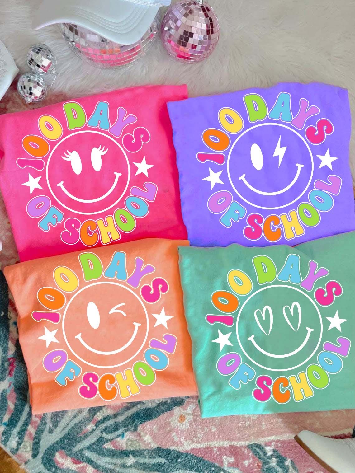 Smiley Neon 100 Days of School PNG Bundle, 100th Day of School Png ...