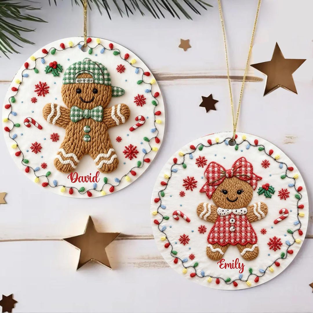 Custom Gingerbread Christmas With Kids Name Ornament Latch Hook Yarn ...