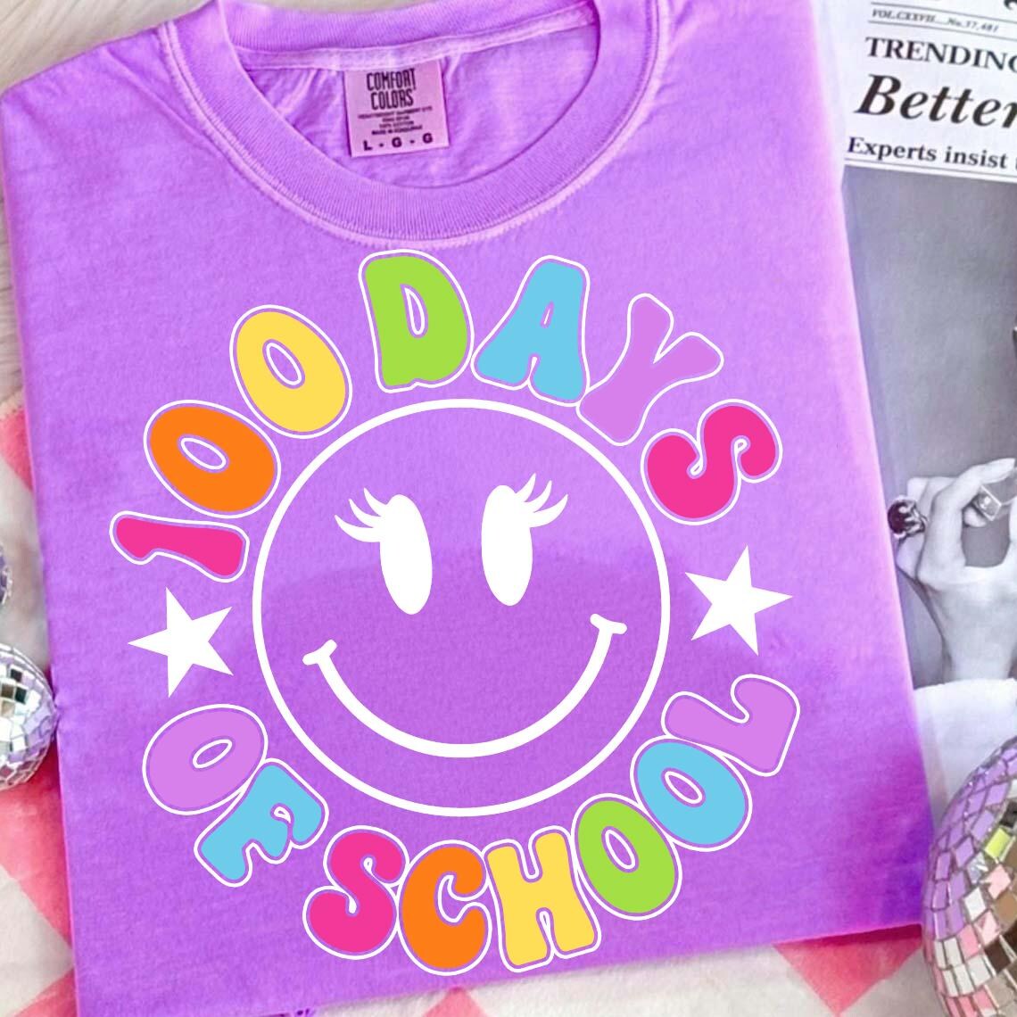 Smiley Neon 100 Days of School PNG Bundle, 100th Day of School Png ...