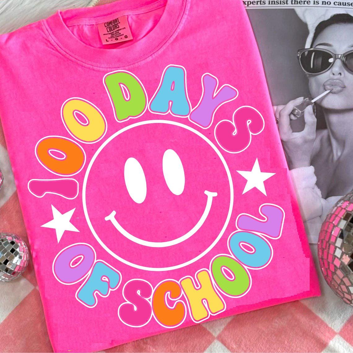 Smiley Neon 100 Days of School PNG Bundle, 100th Day of School Png ...