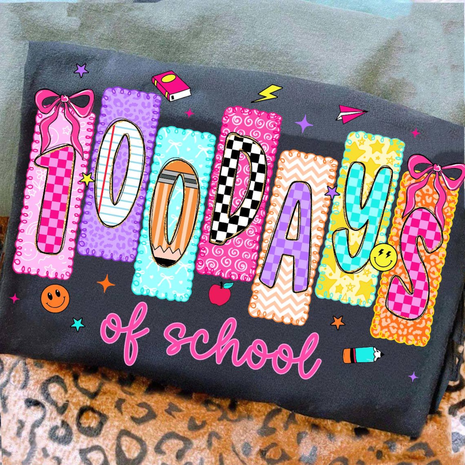 Preppy 100 Days of School PNG Checkered, 100th Day of School Png ...