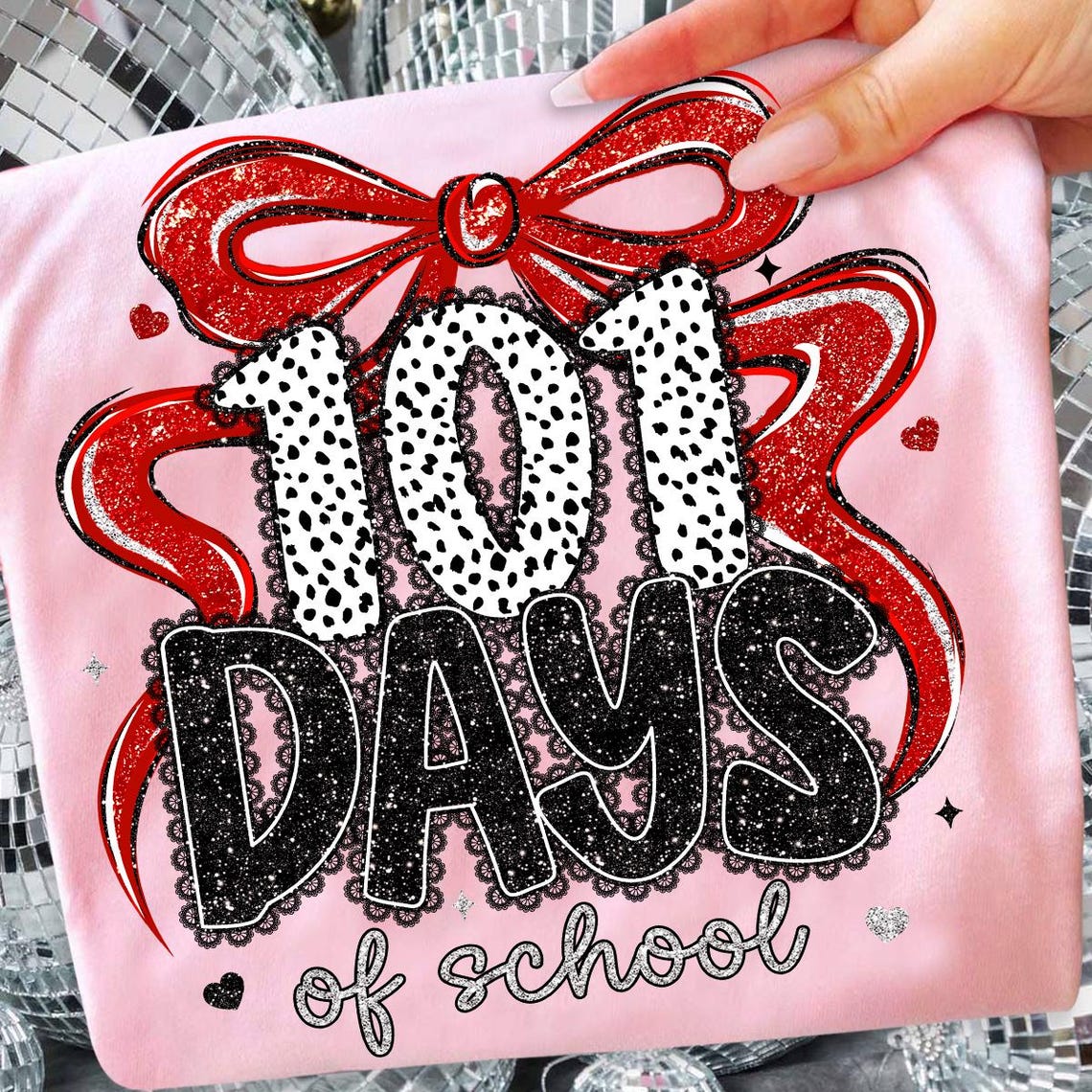 Preppy Coquette 101 Days of School Dalmatian Dots Glitter Png, Coquette ...