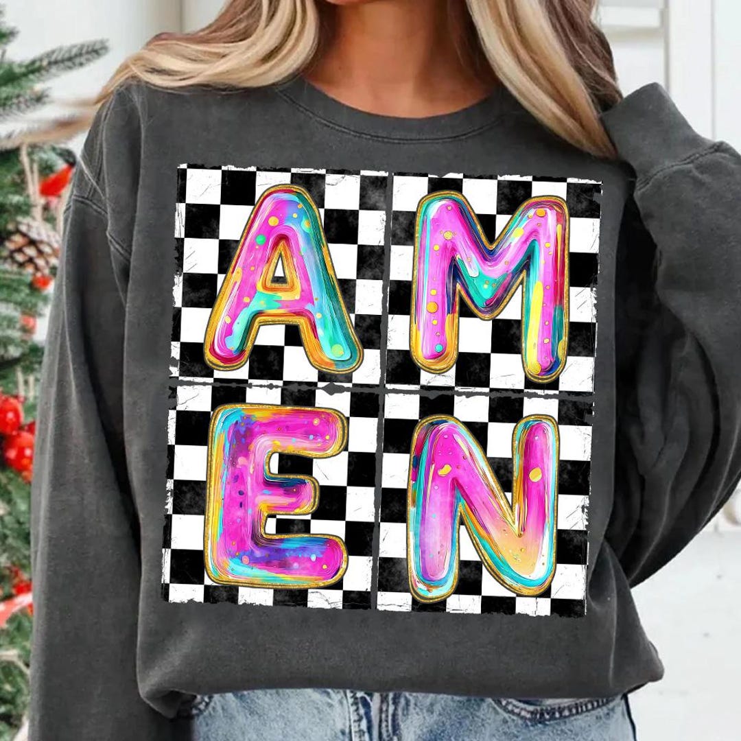 Colorful Amen PNG, Jesus Easter Png, Retro Amen Varsity Png, Checkered ...