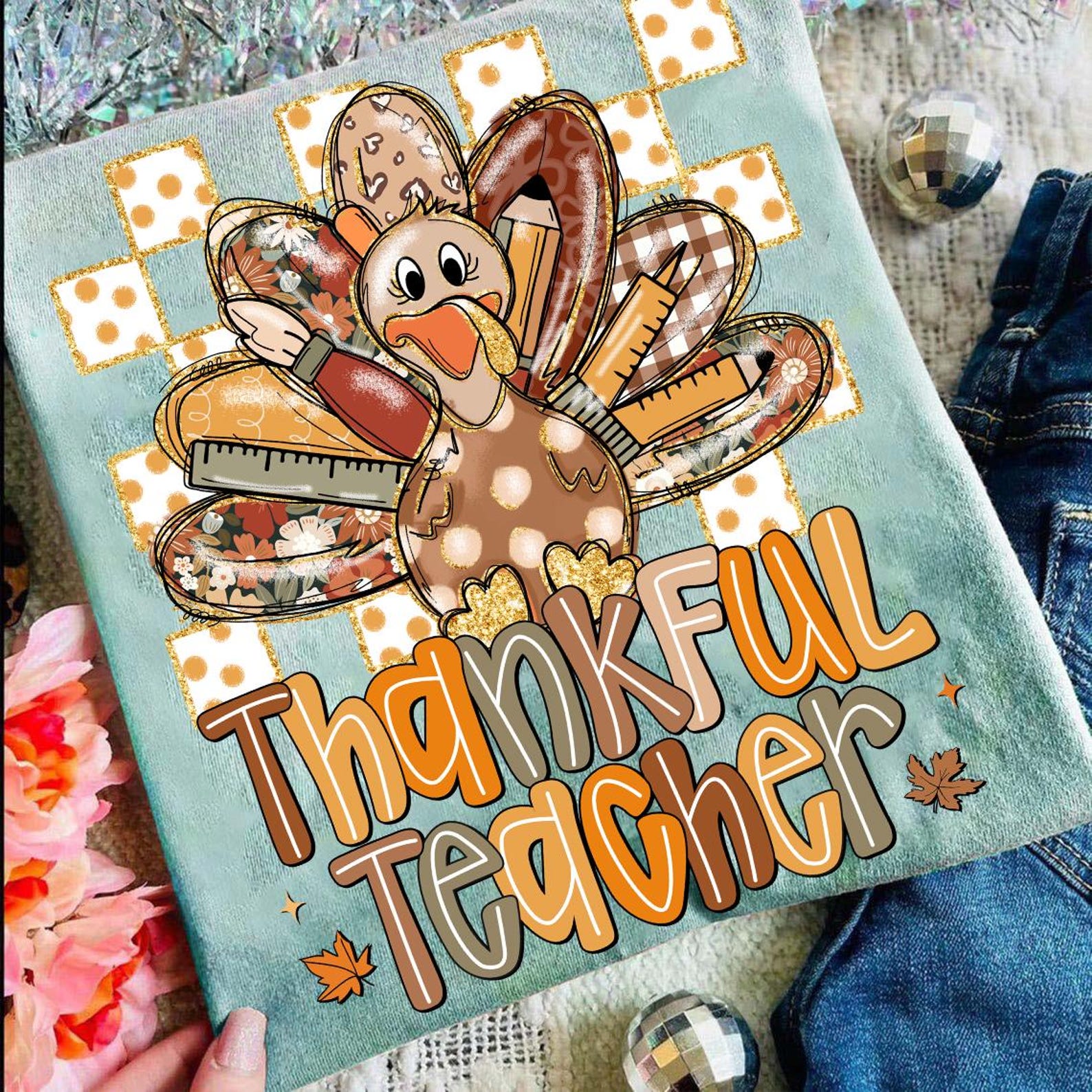 One Thankful Teacher Png, Teacher Thanksgiving Png, Cute Crayon Pencil ...