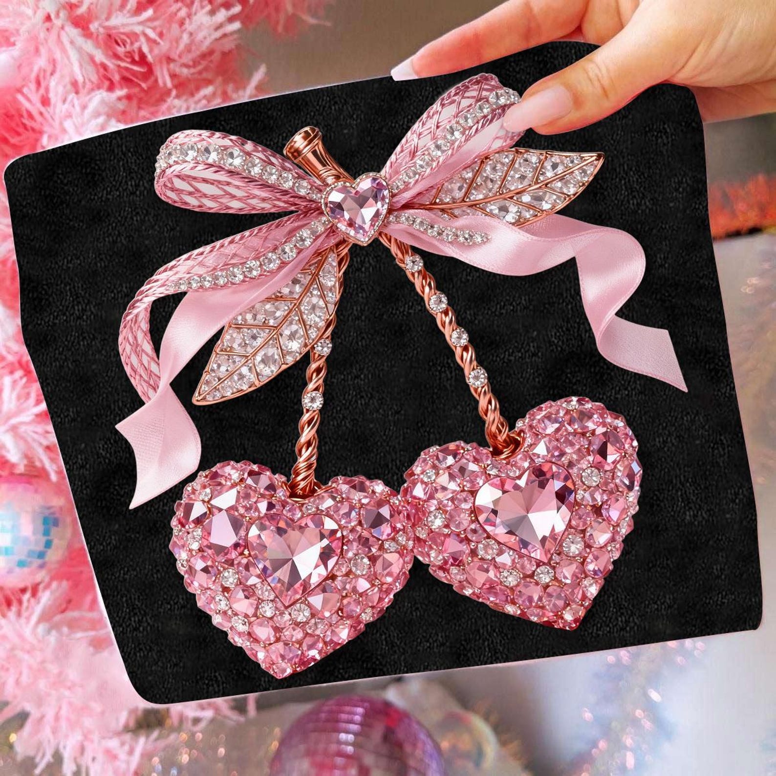 Valentine Cherry Rhinestone PNG, Cherry Glitter Valentine Design, Vday ...