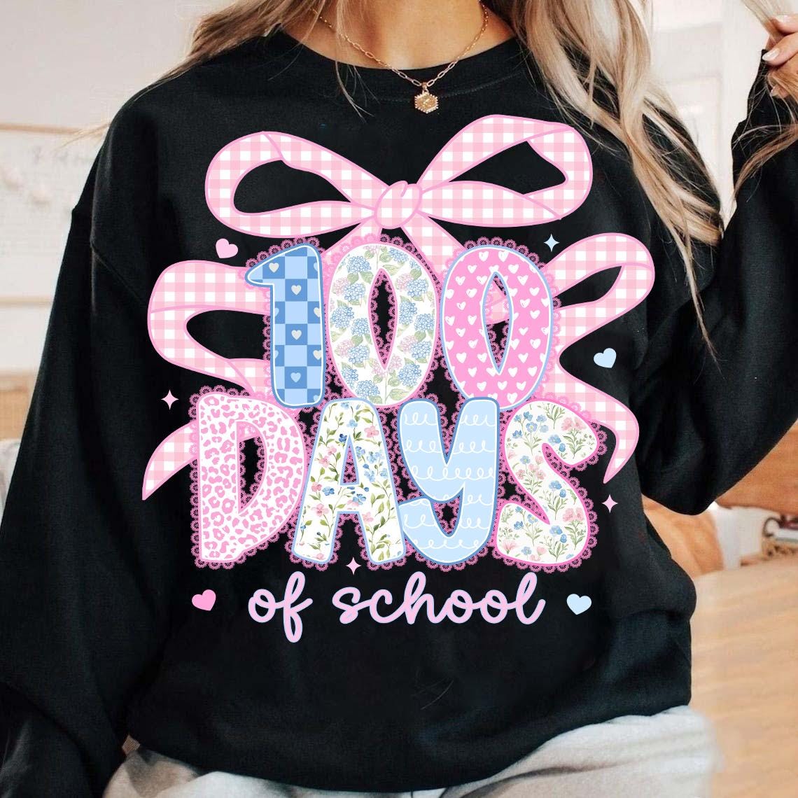 Preppy Coquette 100 Days of School Floral Glitter Png, Coquette Pencil ...