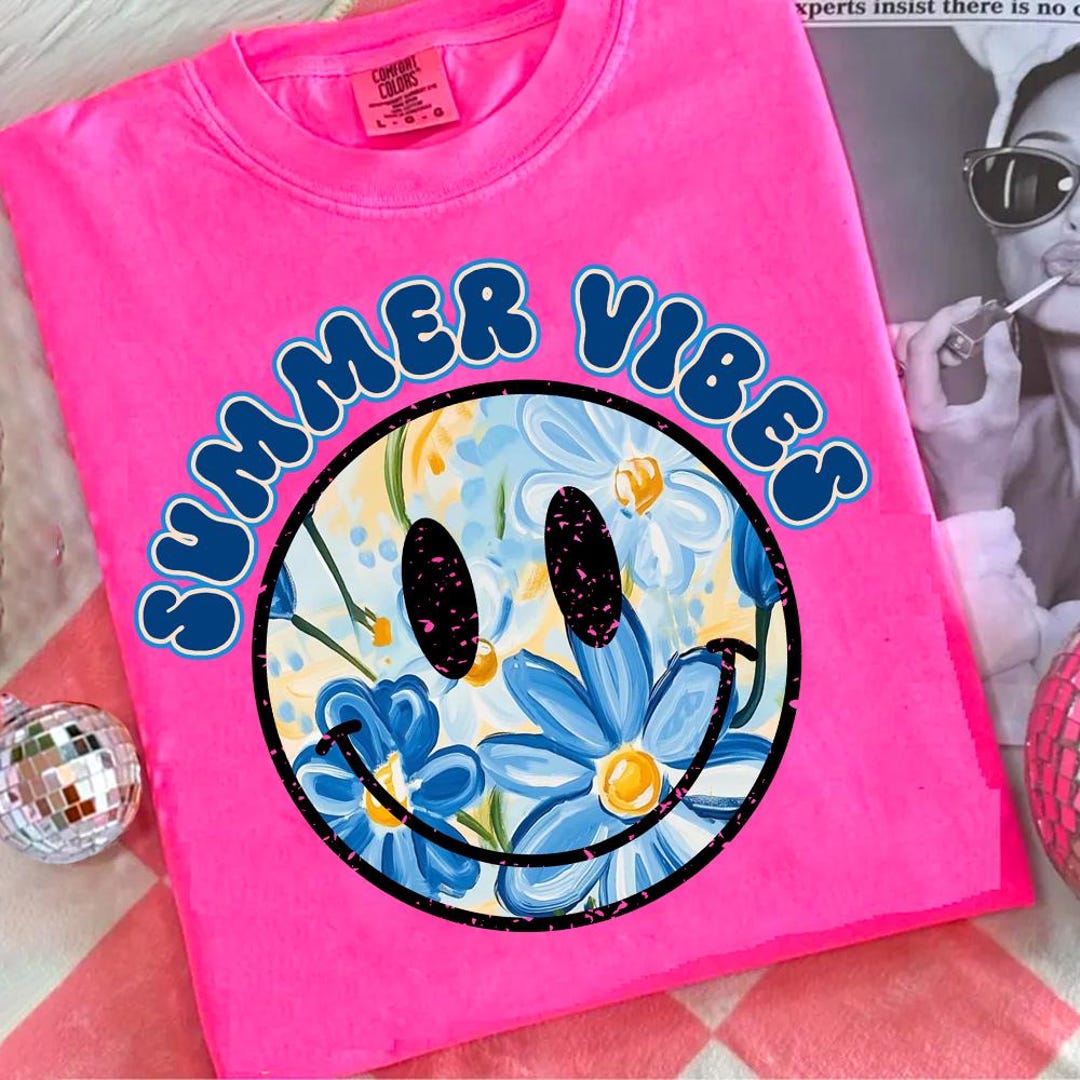 Summer Vibes Smiley Face PNG, Watercolor Summer Png, Trendy Summer Png ...