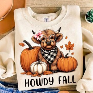 Highland Cow Howdy Fall Png, Cute Highland Cow PNG, Fall Png Clipart ...
