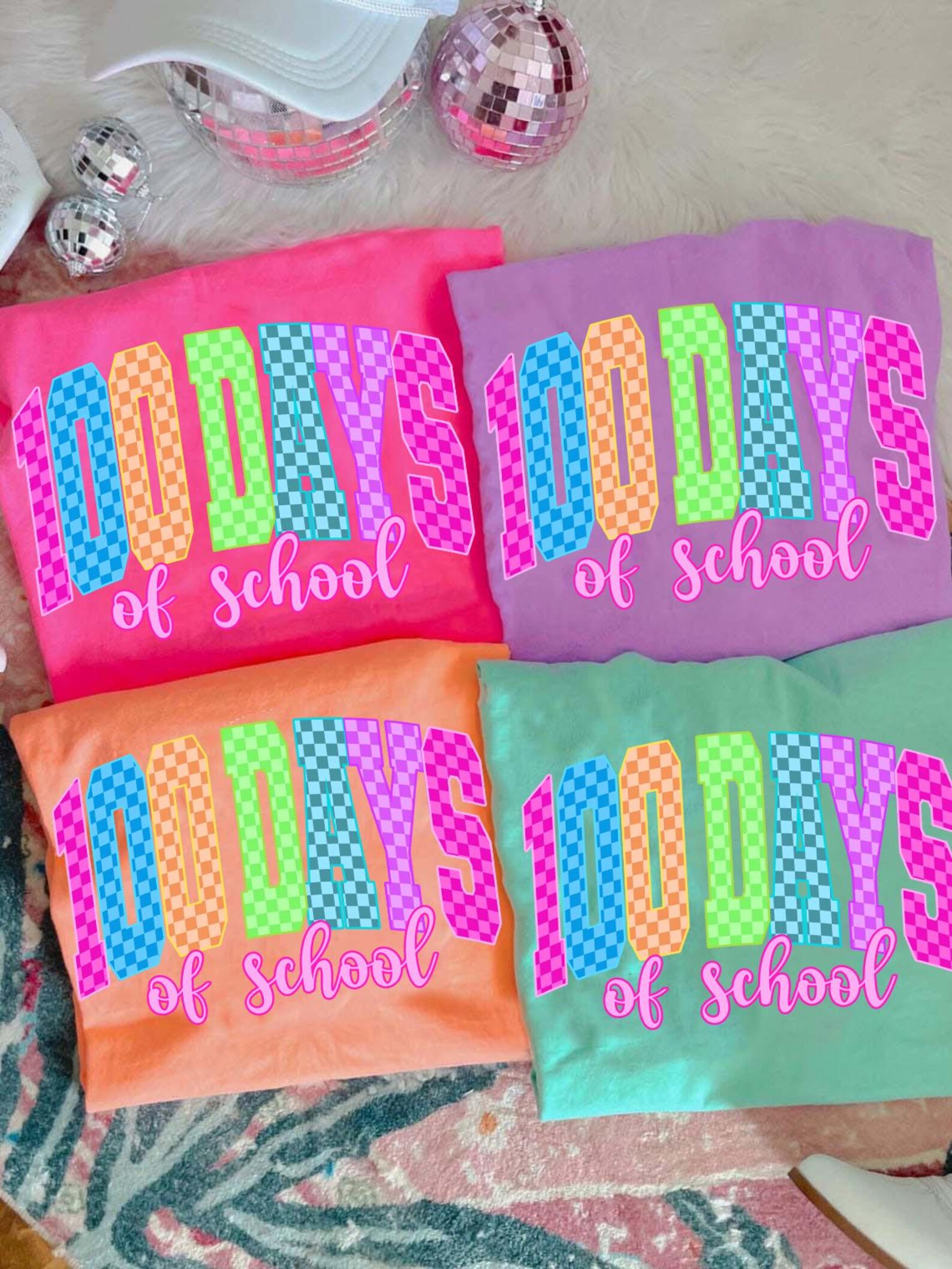 Neon Checkered 100 Days of School PNG Bundle, 100th Day of School Png ...