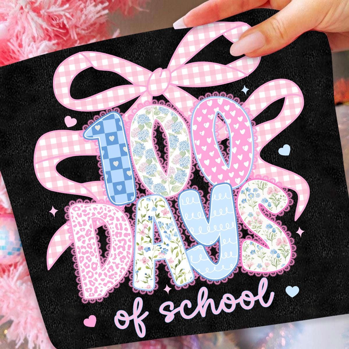 Preppy Coquette 100 Days of School Floral Glitter Png, Coquette Pencil ...