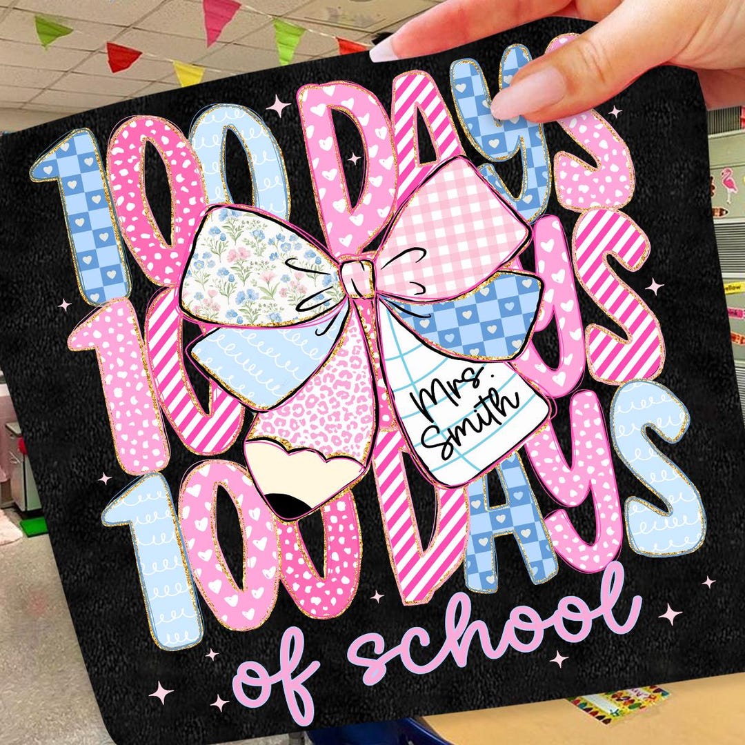 Preppy Coquette 100 Days of School Floral Glitter Png, Coquette Pencil ...