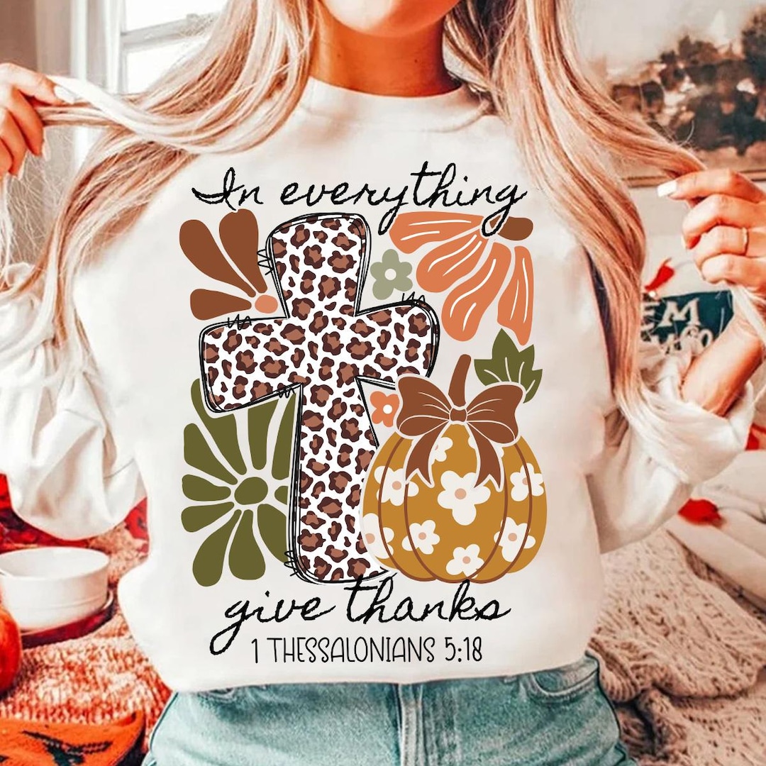 In Everything Give Thanks Png, Fall Pumpkin PNG, Boho Thanksgiving Png ...