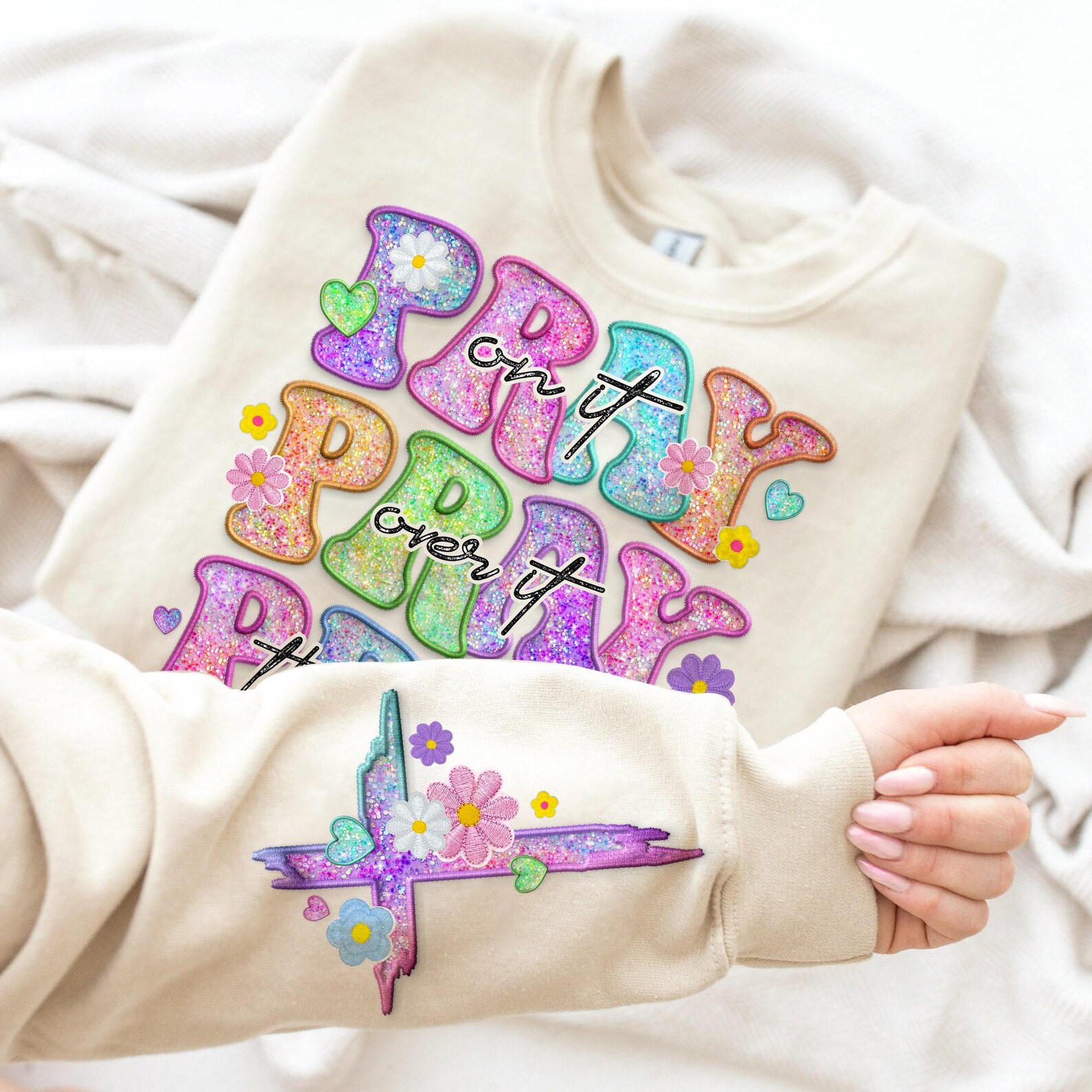 Pray on It Pray Over It Pray Through It Faux Sequins Embroidered PNG ...