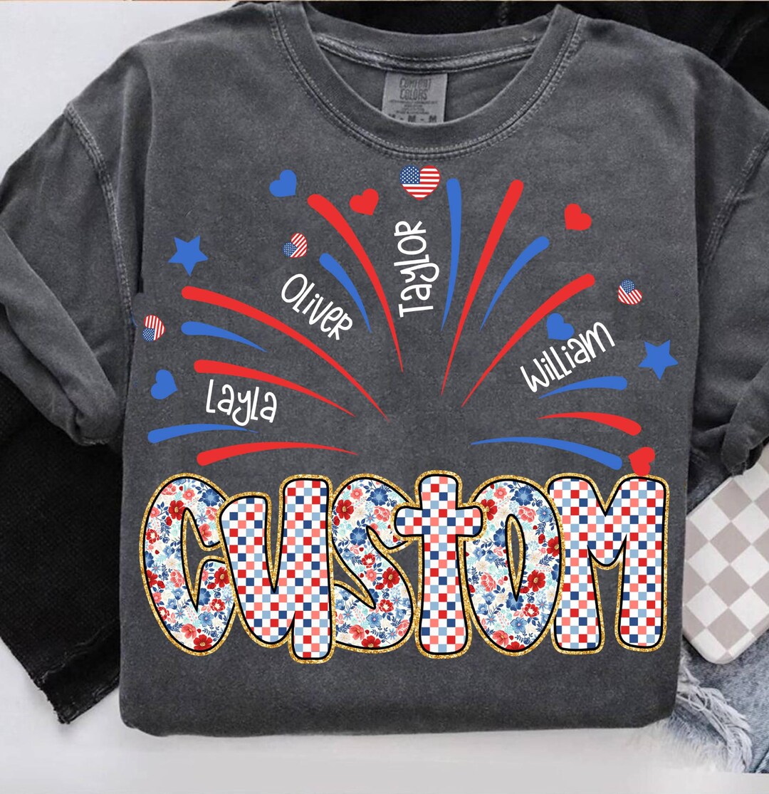 Preppy Custom Floral Checkered 4th of July Png Bundle, American Mama ...