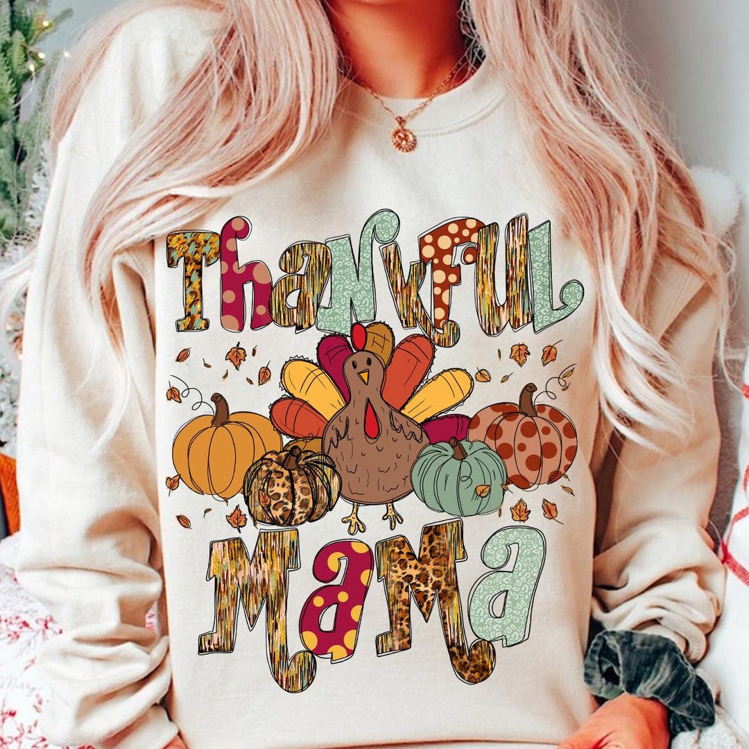 Thankful Mama Turkey Floral Png, Hand Drawn Turkey Thanksgiving Png ...