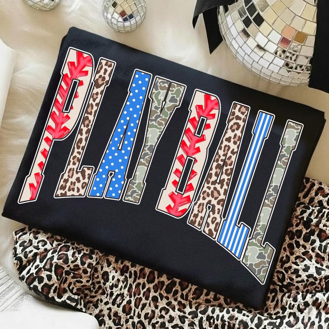 Retro Play Ball Baseball Png, Baseball Stripes Leopard Red Blue Png ...