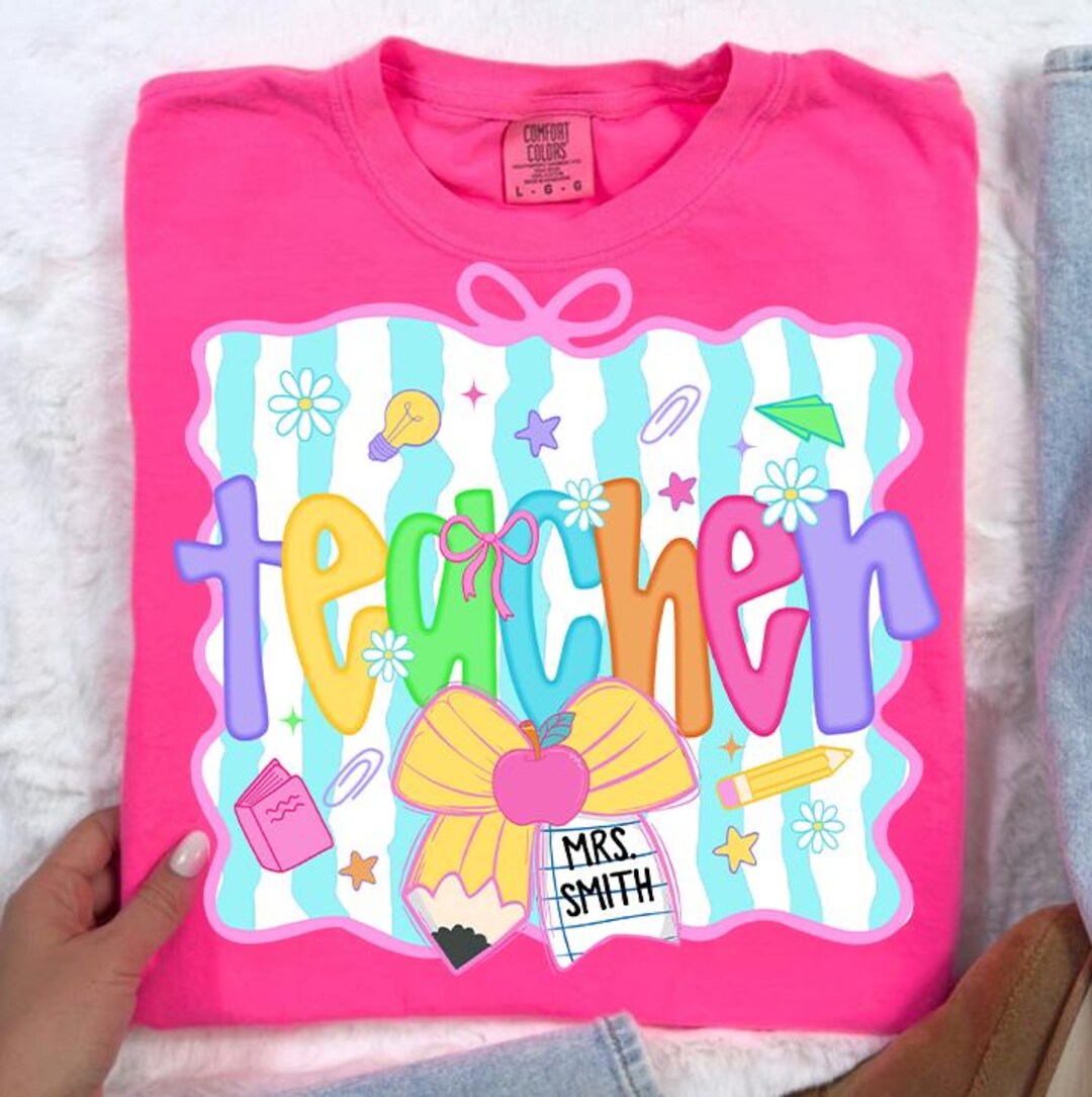 Preppy Teacher Back to School Custom Name PNG, Coquette Teacher First ...