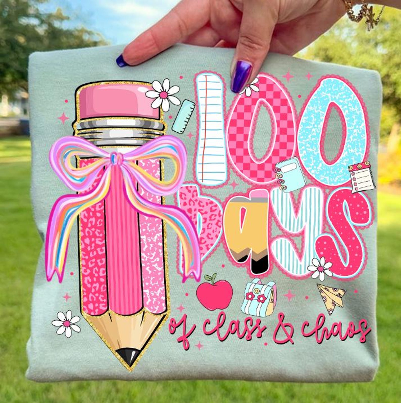 Preppy 100 Days of Class and Chaos PNG, Coquette Teacher Pencil Bow ...