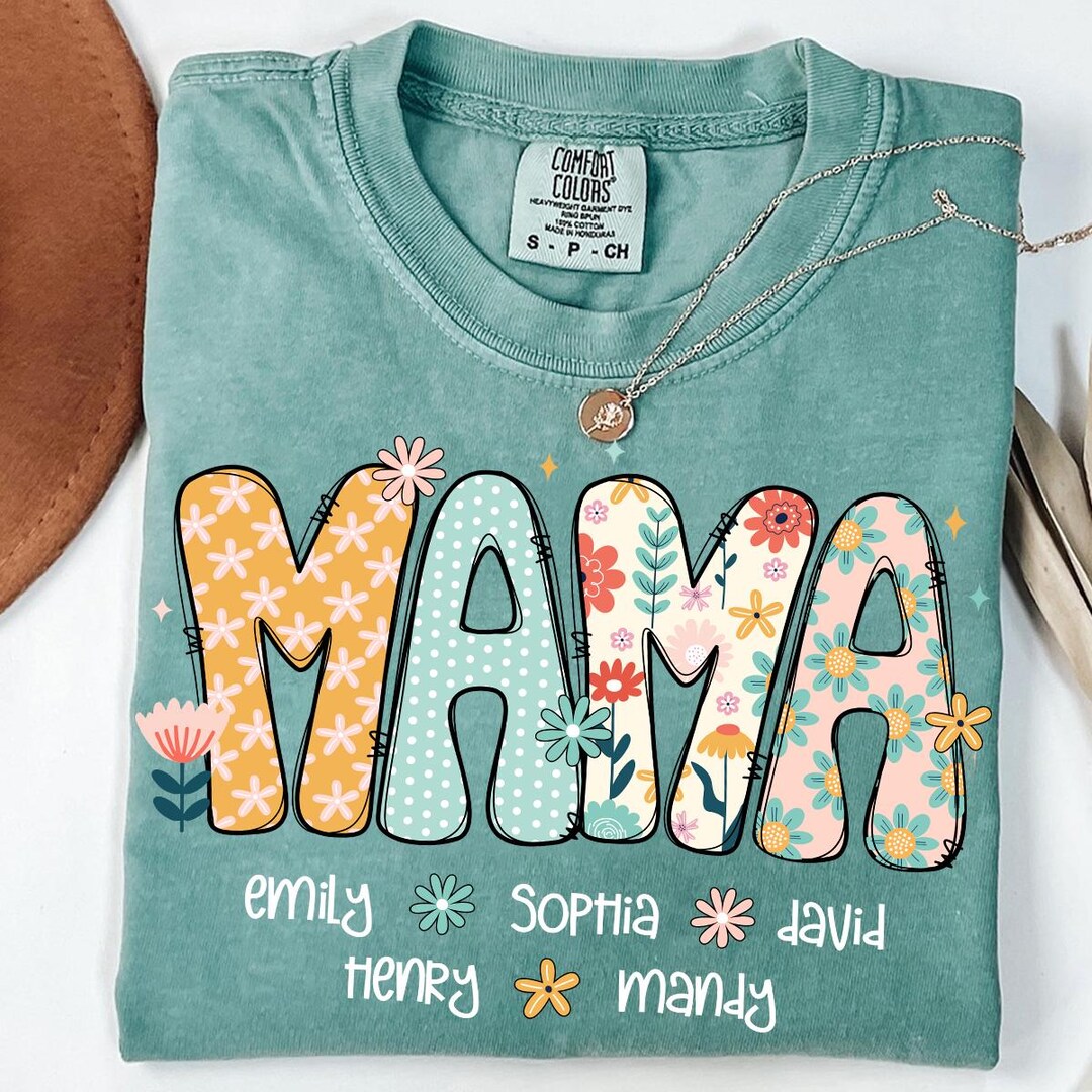 Preppy Mama Floral Glitter Png, Retro Boho Floral Mama With Kids Names ...