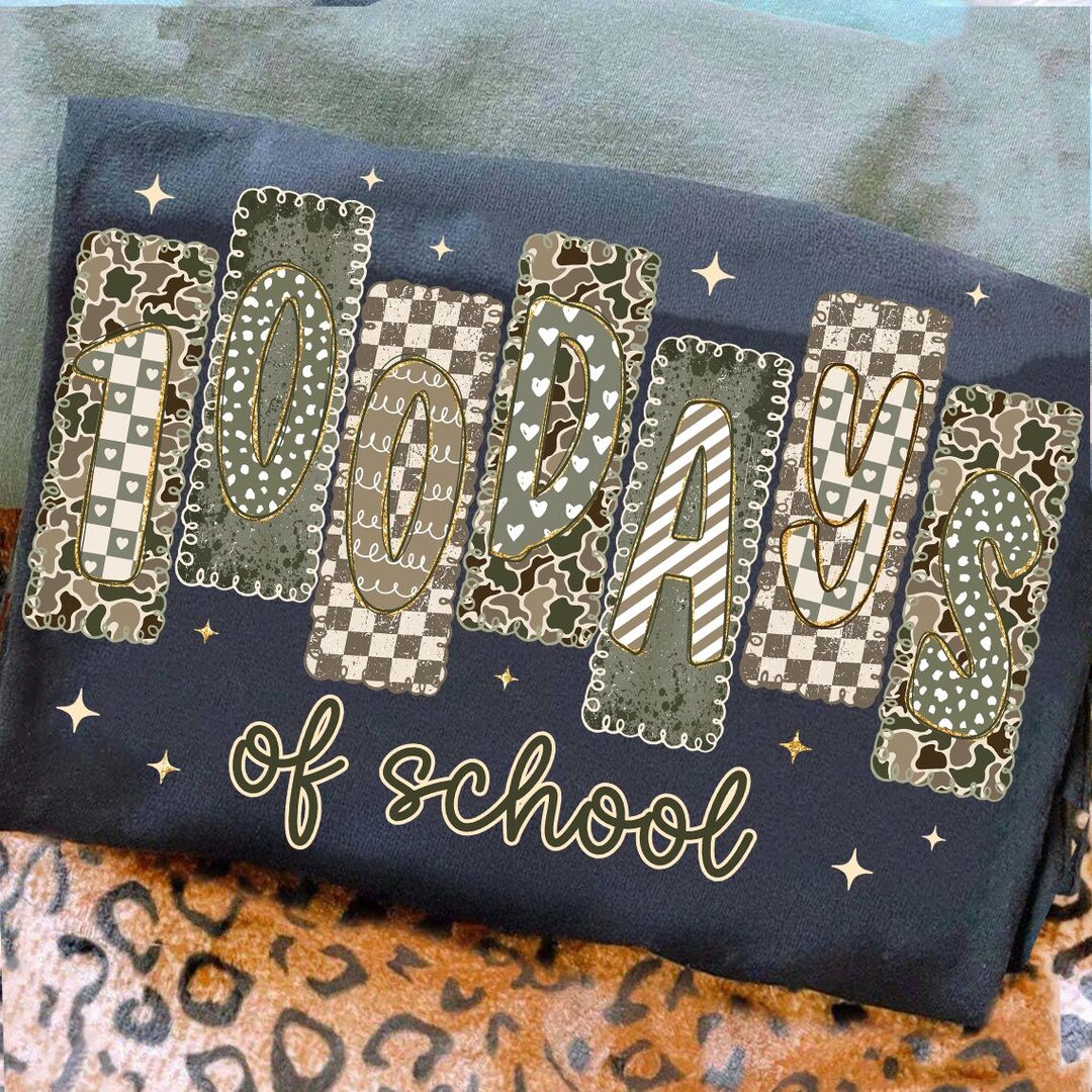 Preppy 100 Days of School PNG Camo Checkered, 100th Day of School Png ...