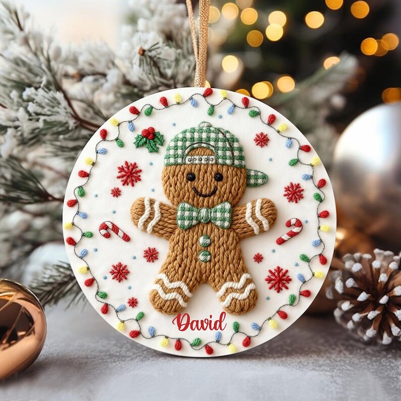 Custom Gingerbread Christmas With Kids Name Ornament Latch Hook Yarn ...