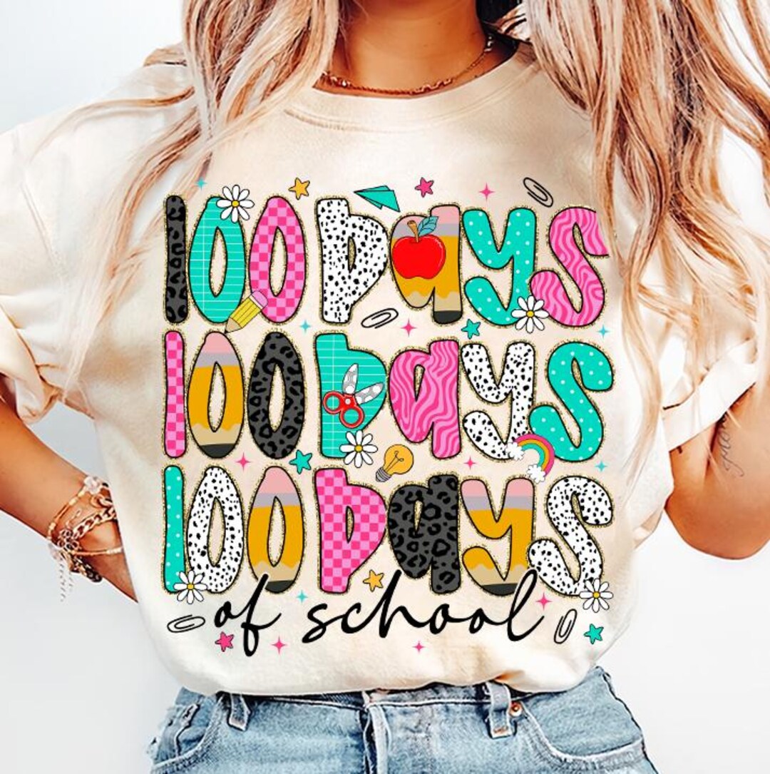 Preppy 100 Days of School Doodle Png, Pencil Coquette Teacher Glitter ...