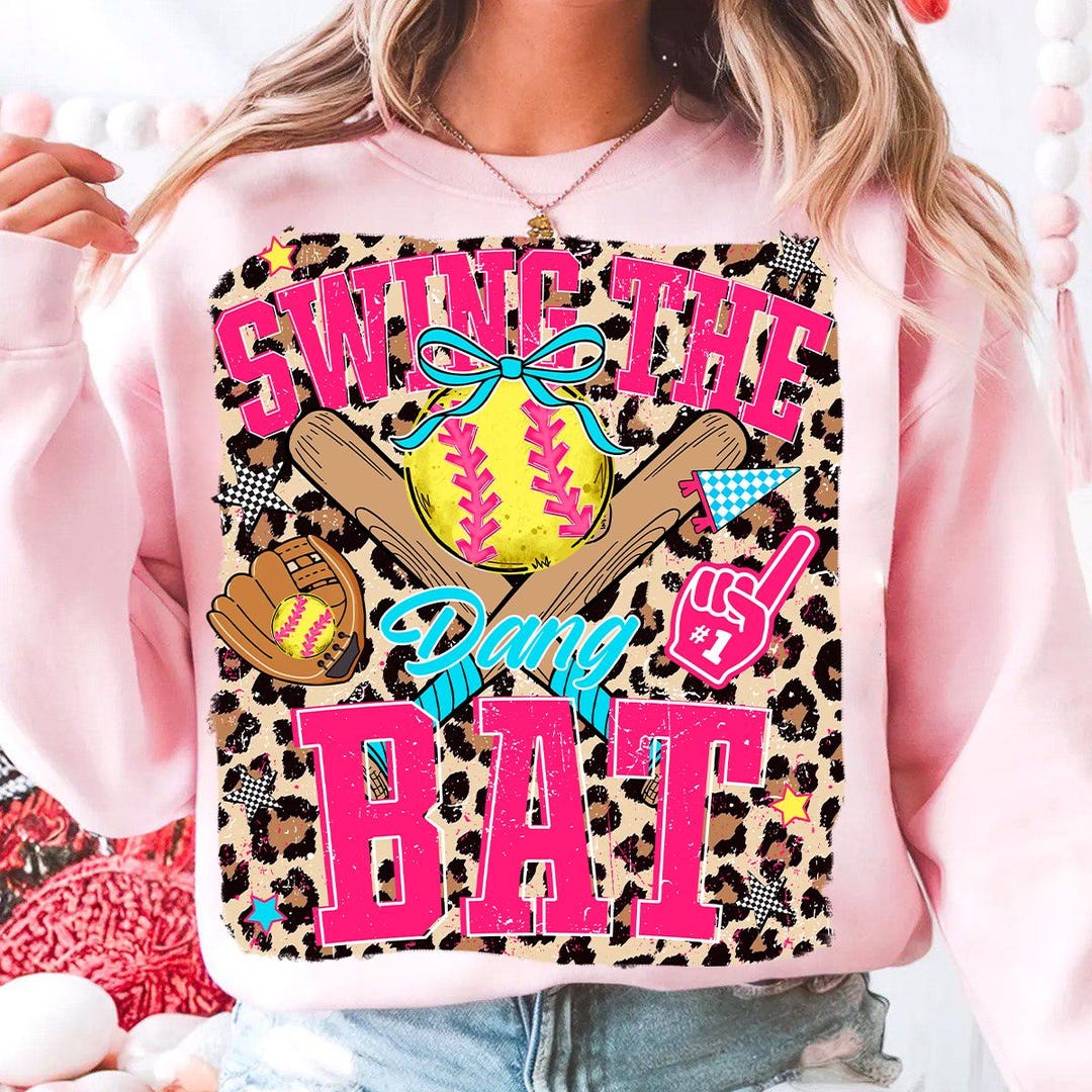 Swing the Dang Bat Png, Softball Game Day Png, Softball Stripes Leopard ...