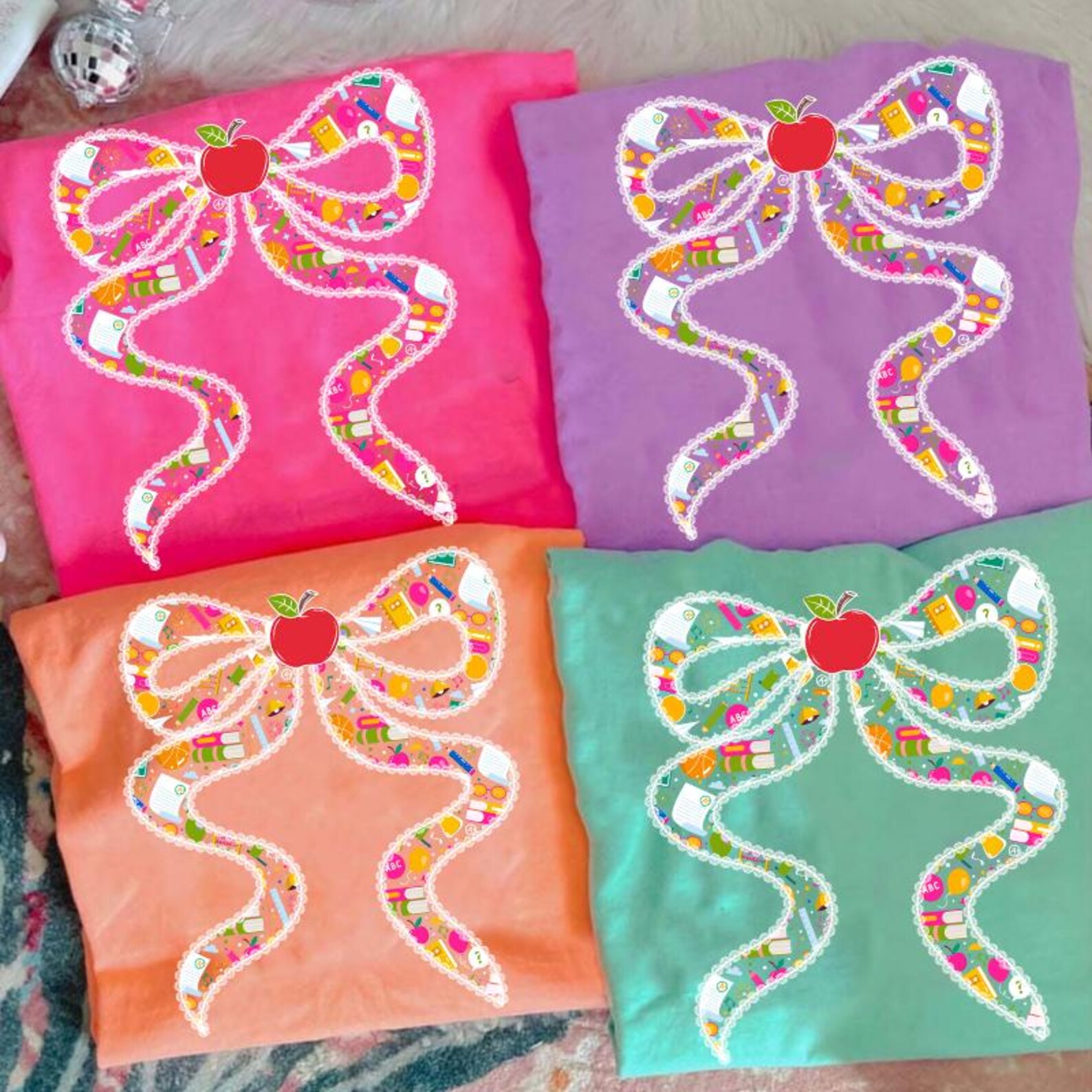 Coquette Teacher Lace Bow Png, Preppy Back to School Png, Neon ...