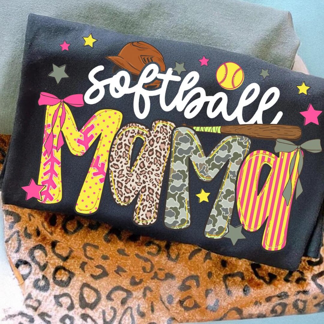 Preppy Softball Mama Glitter Png, Softball Stripes Leopard Pink Png ...