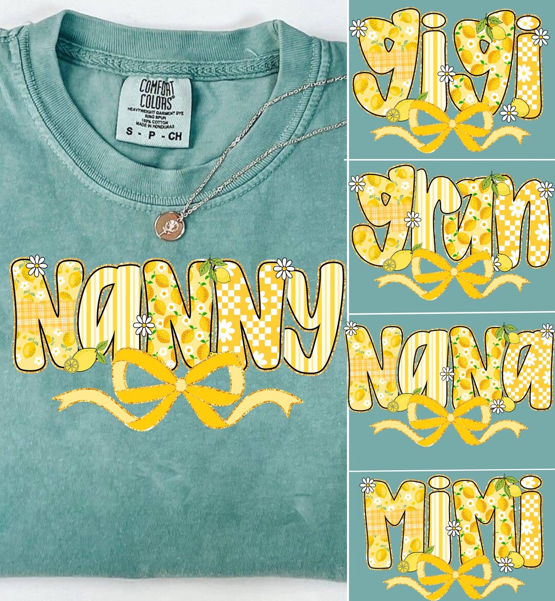 Preppy Nanny Gigi Gran Lemon Glitter Coquette Bow Bundle Png, Cute ...