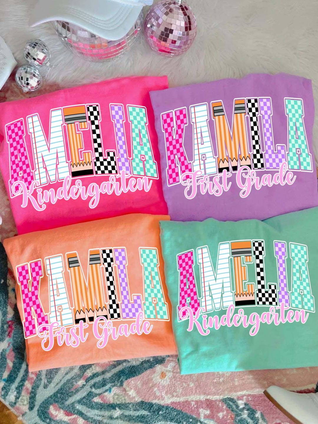 Custom Back to School Girls PNG Checkered, Kindergarten Kid Design ...