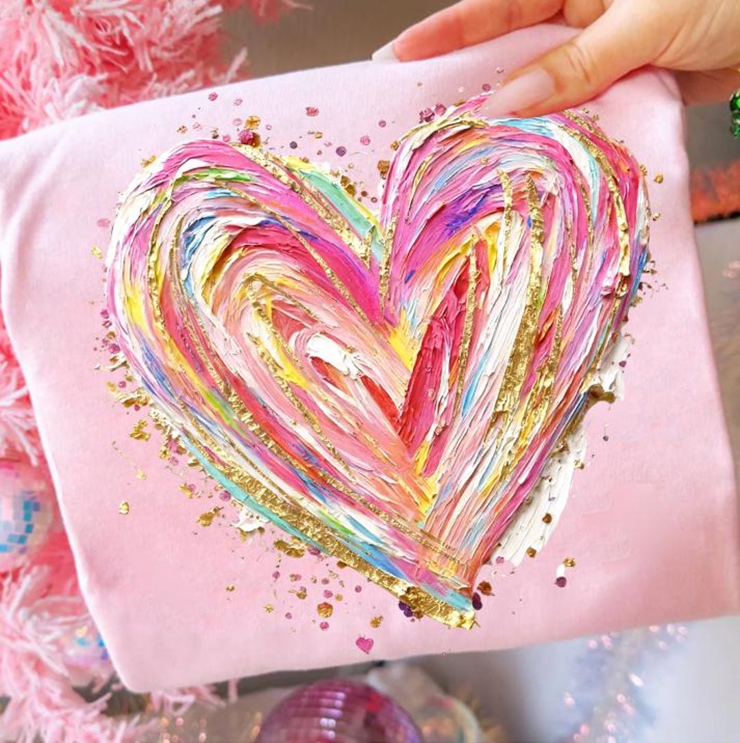 Retro Valentines Day Heart Hand Painted Png, Colorful Heart Valentines ...