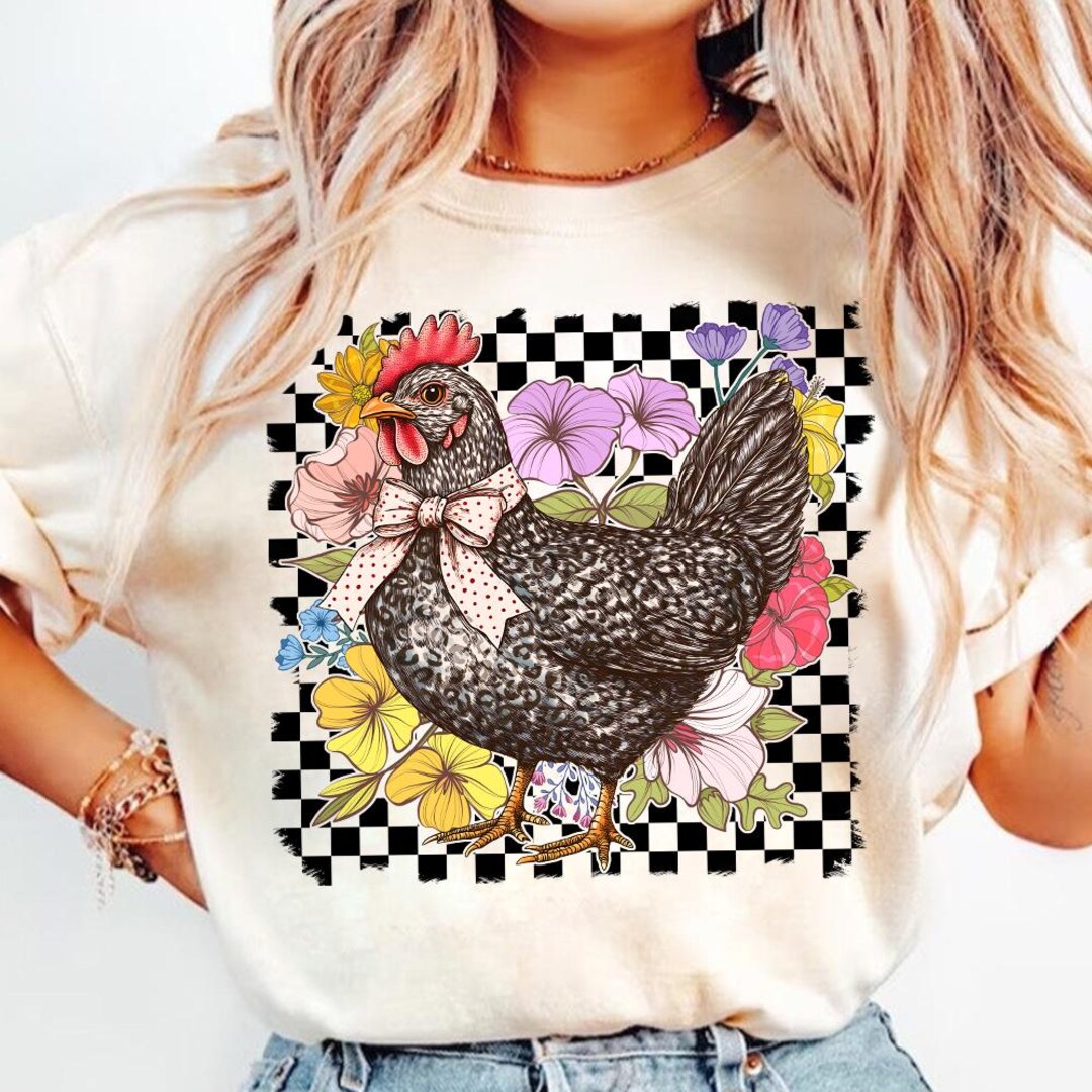 Checkered Chicken Floral Png, Chicken Png, Wildflower Chicken Png ...