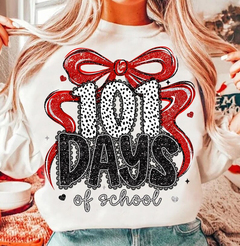 Preppy Coquette 101 Days of School Dalmatian Dots Glitter Png, Coquette ...