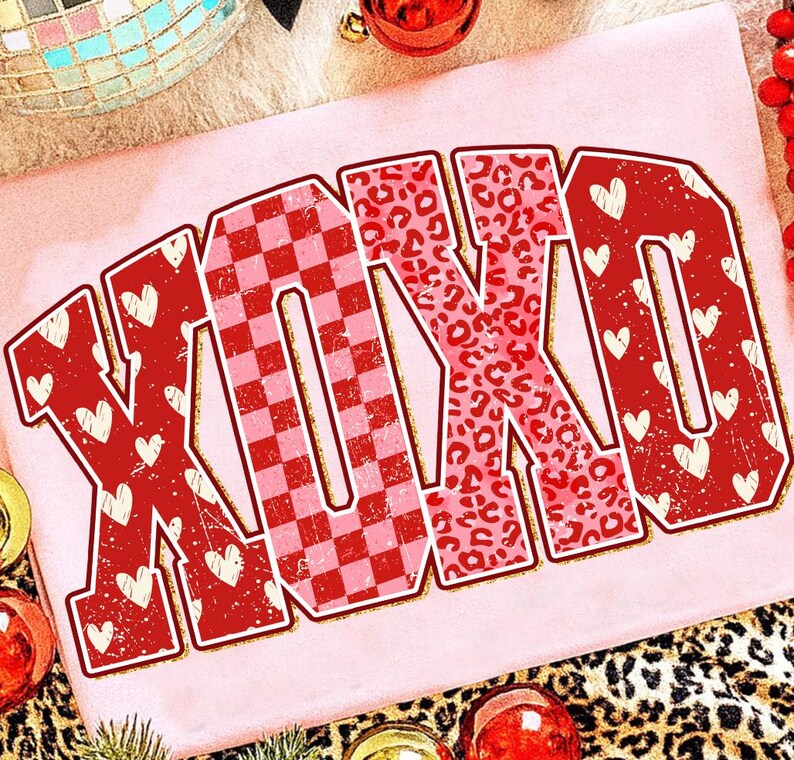 Preppy XOXO Valentine Glitter Png, Mama Valentine Png, Leopard ...
