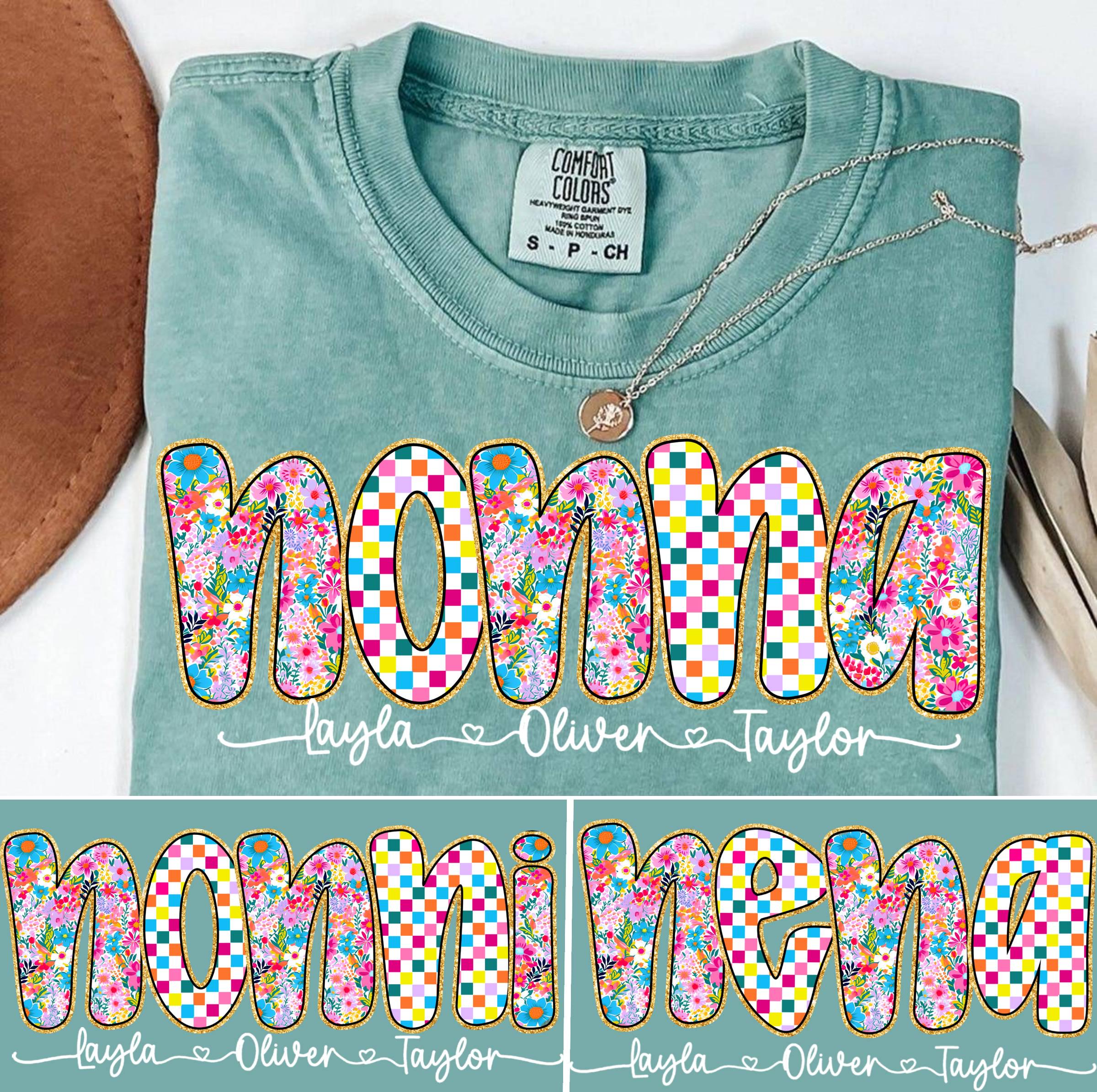 Glitter Nonna Nonni Nena Floral Bundle Png, Mothers Day Png, Preppy ...