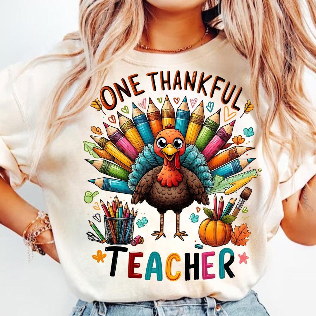 One Thankful Teacher Png, Teacher Thanksgiving Turkey Png, Cute Crayon ...