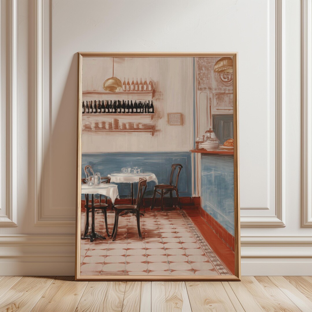 Pink Interior Cafe Art Print | Vintage Cottagecore Decor (digital ...
