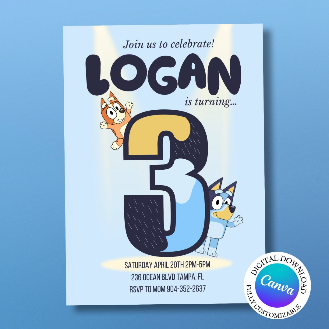 Bluey 3rd Birthday Invitation | DIGITAL DOWNLOAD Editable Template ...