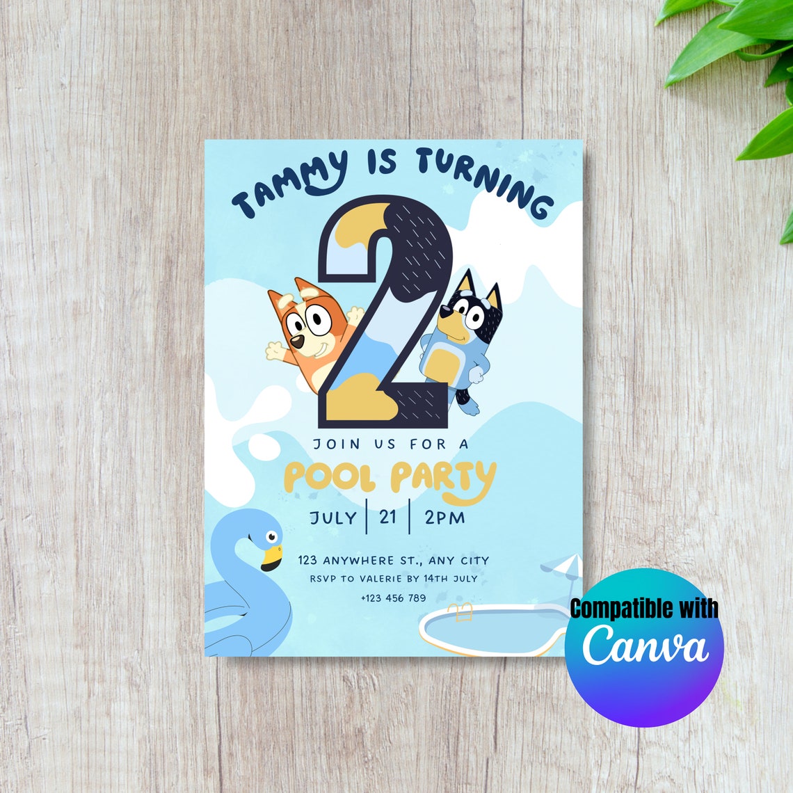 Bluey Pool Party Birthday Invitation | DIGITAL DOWNLOAD Editable ...