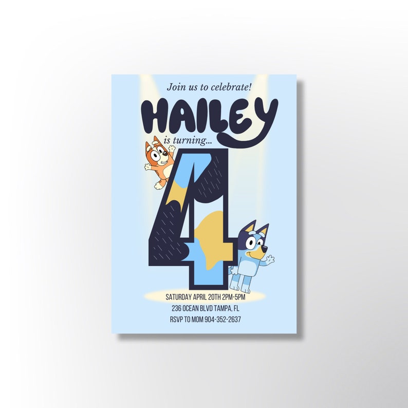 Bluey 4th Birthday Invitation DIGITAL DOWNLOAD - Etsy