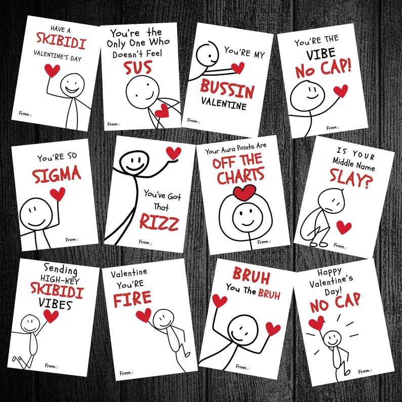 12 Slang Kids Valentine's Day Cards, Funny Printable Classroom ...