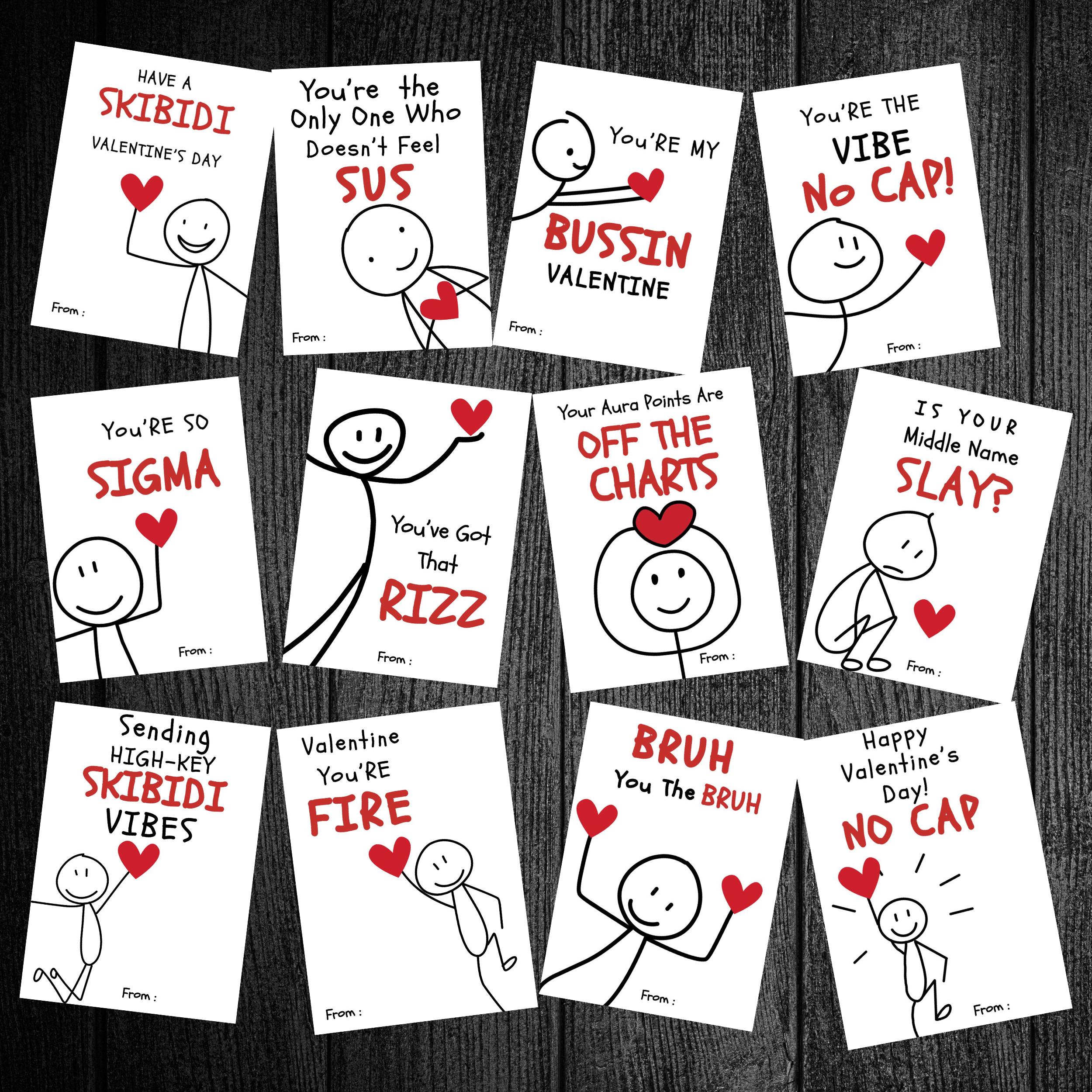 12 Slang Kids Valentine's Day Cards, Funny Printable Classroom ...