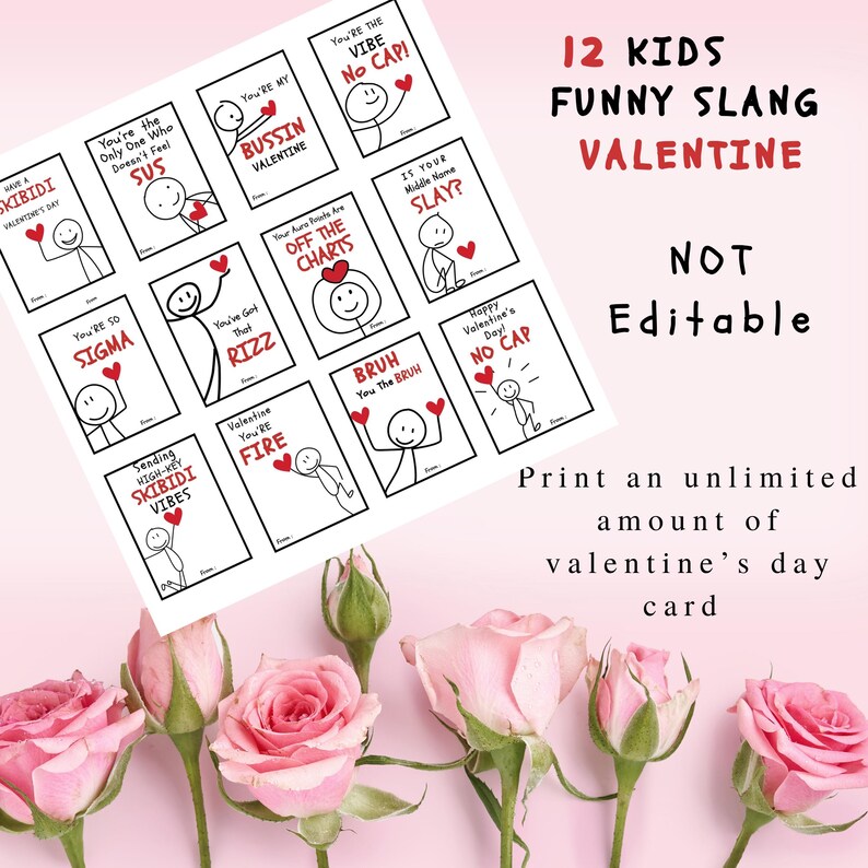 12 Slang Kids Valentine's Day Cards, Funny Printable Classroom ...